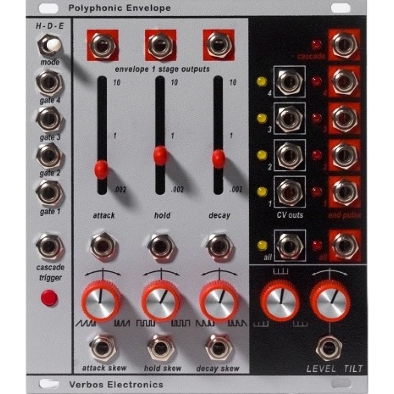 Verbos Electronics Polyphonic Envelope Eurorack Quad Attack Hold Decay Envelope Generator Module